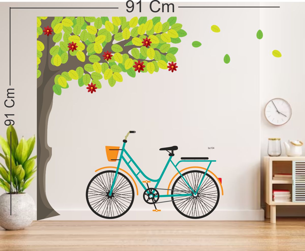 HD tree beautifull bicycle wall sticker - India Print